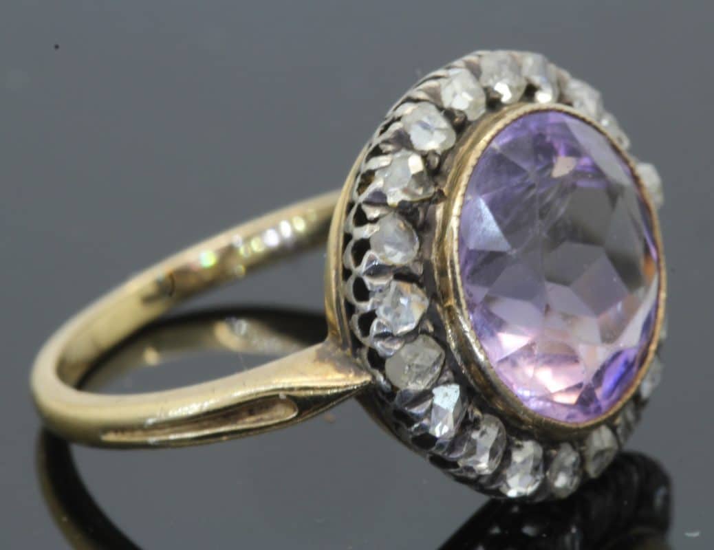 Antique Amethyst and Diamond Cluster Ring - Diamond Engagement Rings ...